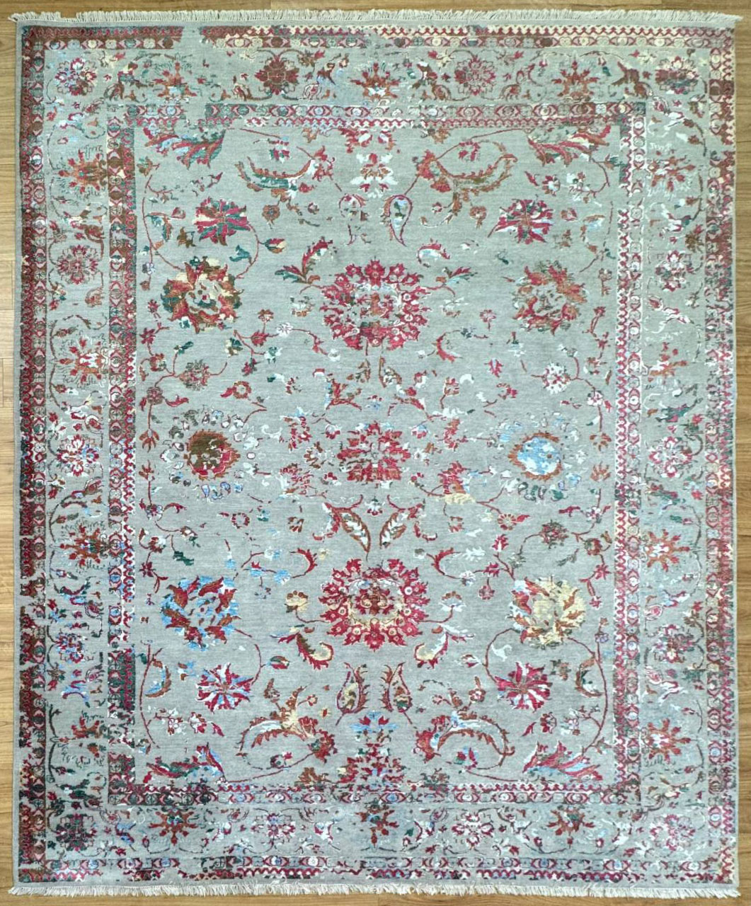 India Modern Handmade Rug Silk & Wool Gray & Pink 344X253 - Hojjati Art ...