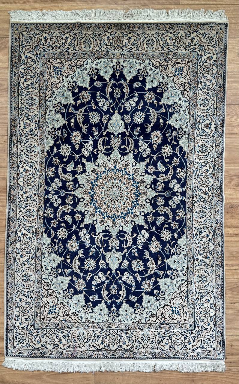 Persian Nain Handmade Rug Silk & Wool Navy & Grey 200X126 - Hojjati Art ...